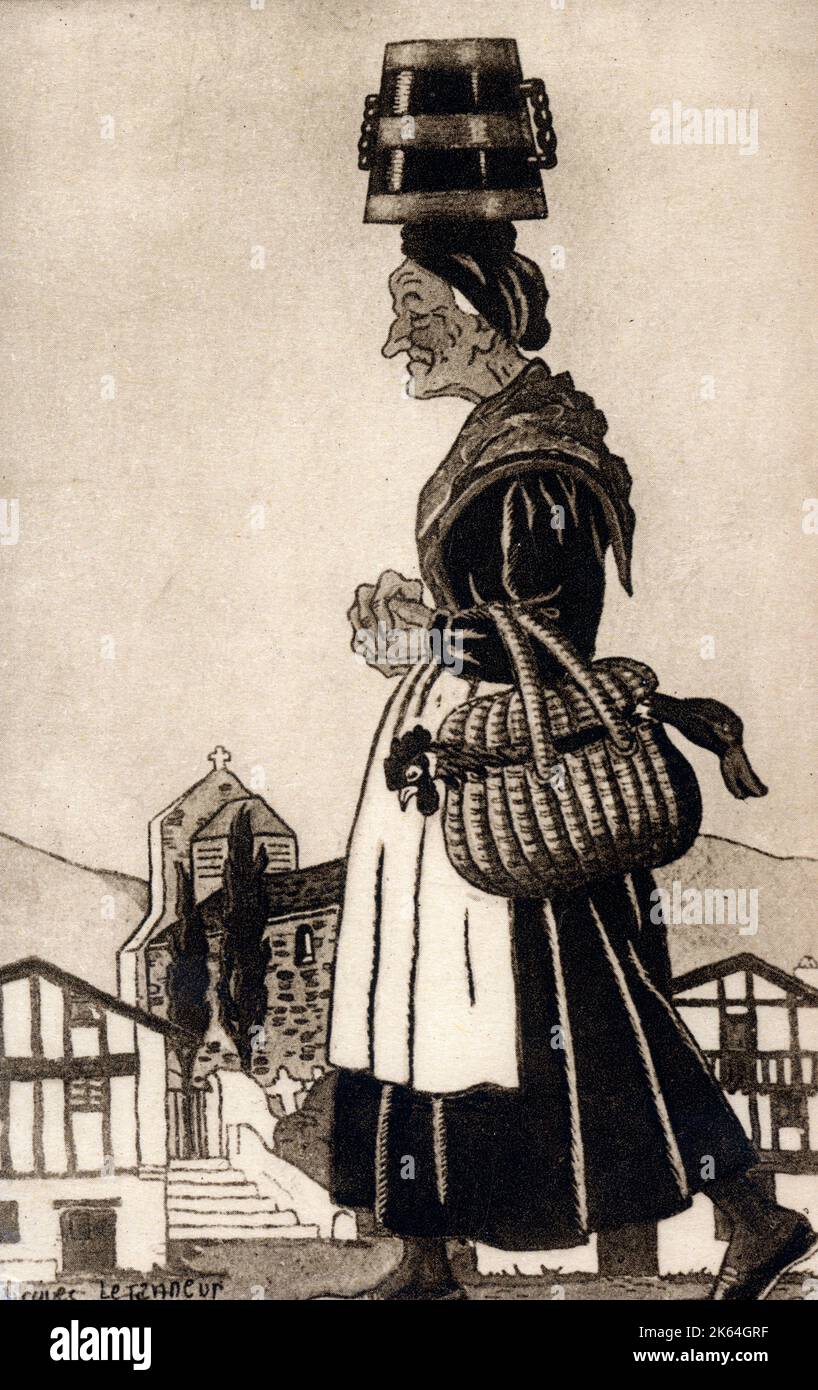 Elderly woman on Market Day in the French Basque Region Stock Photo - Alamy