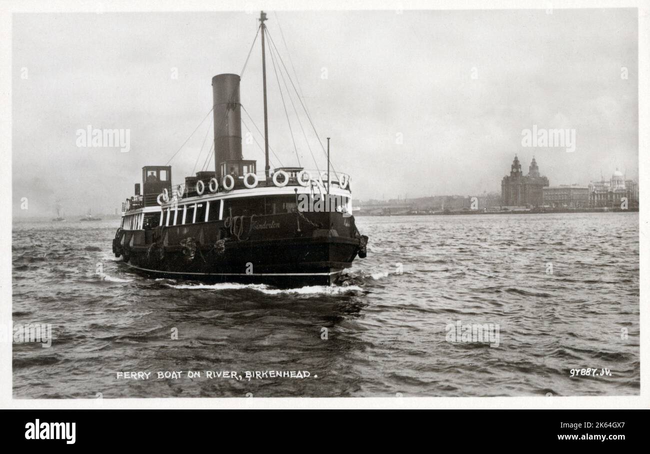 Ferry boat crossing the River Mersey to Birkenhead, with Liverpool ...