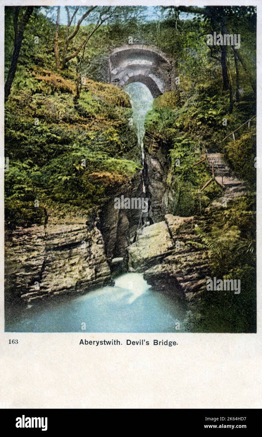Aberystwyth, Wales - Devil's Bridge. The three bridges, looking ...