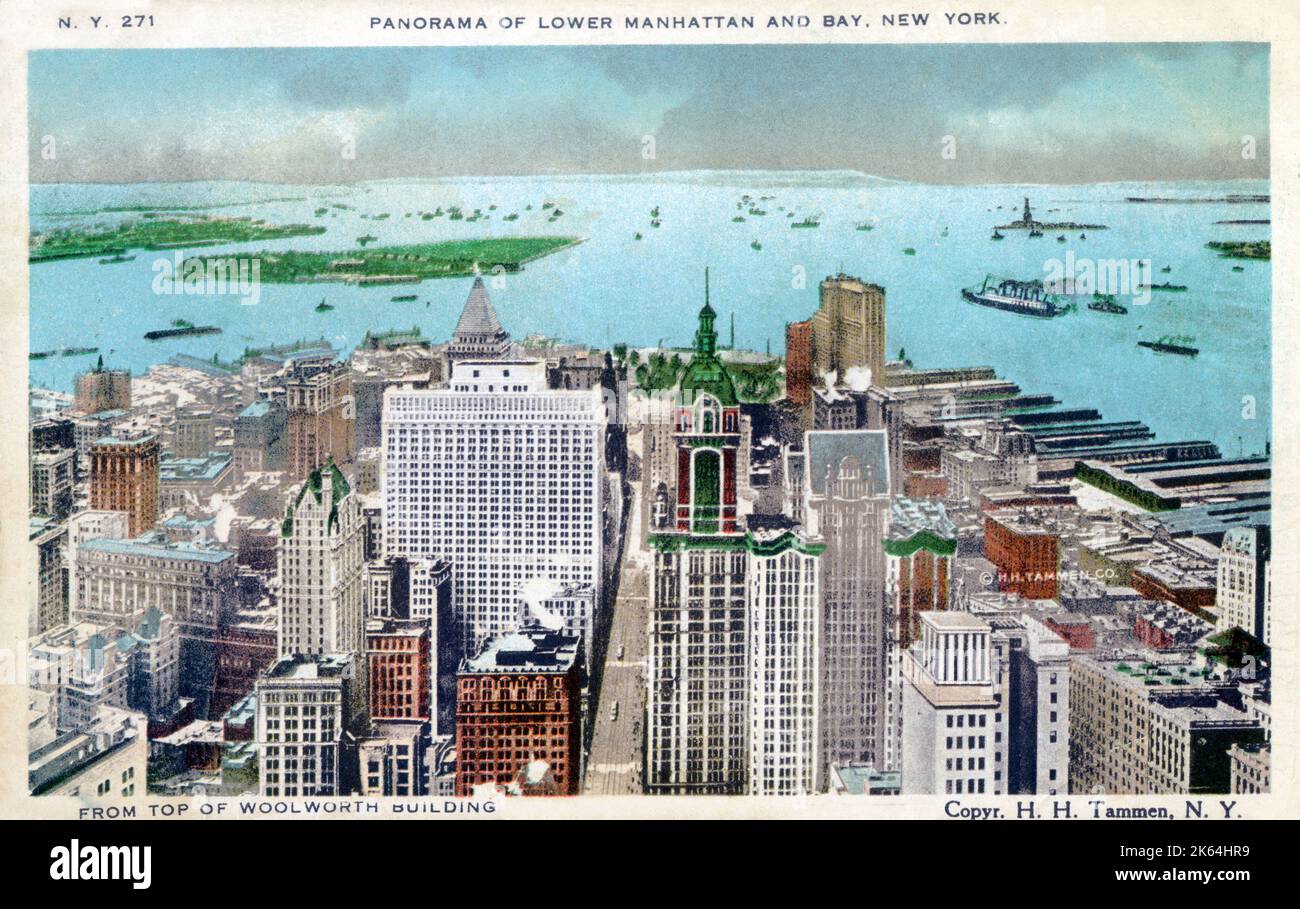 Panoramic View of Lower Manhattan and Bay, New York City, USA. View ...