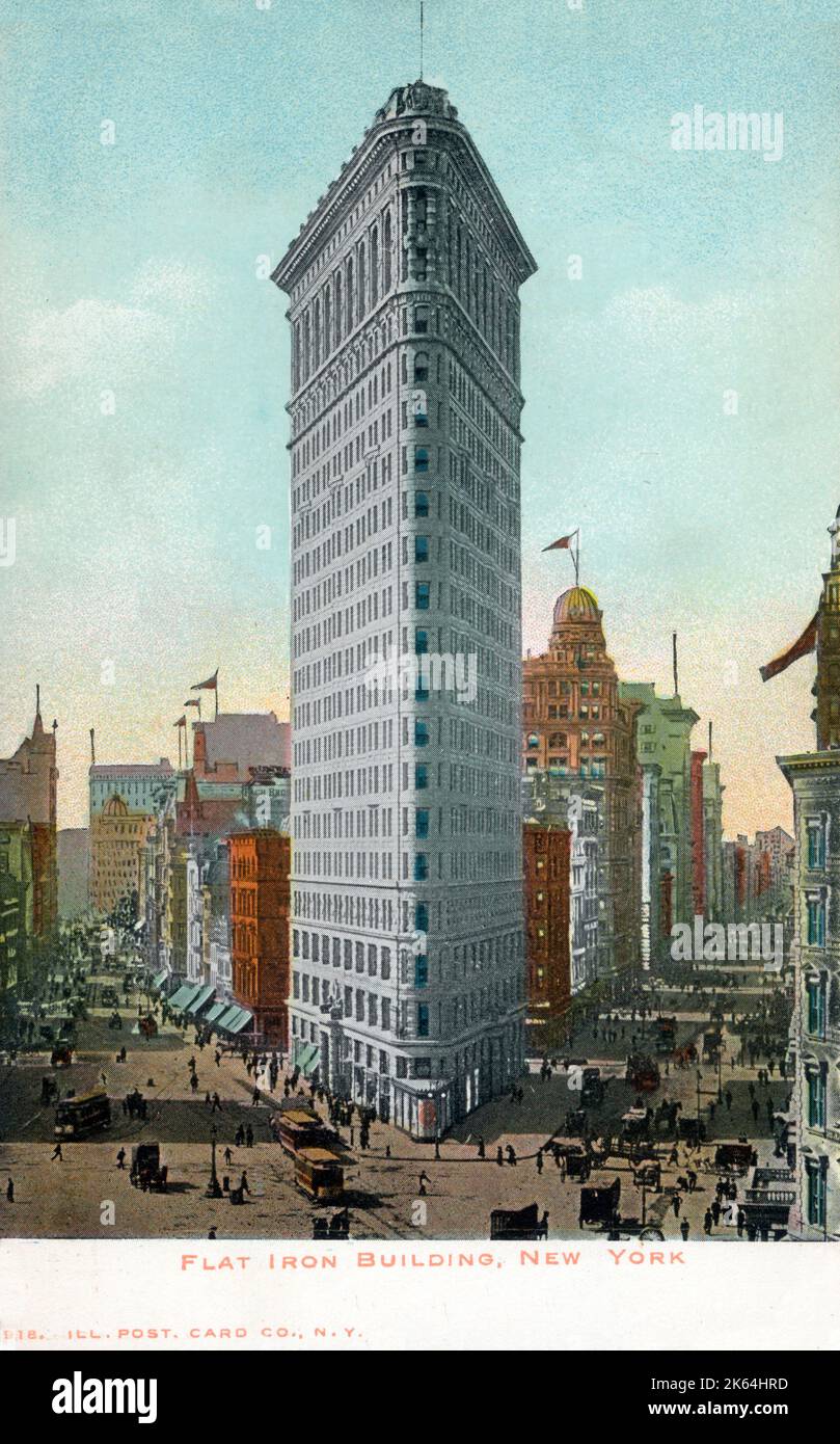 Flatiron Building, Broadway and Fifth Avenue, New York, USA. The first ...