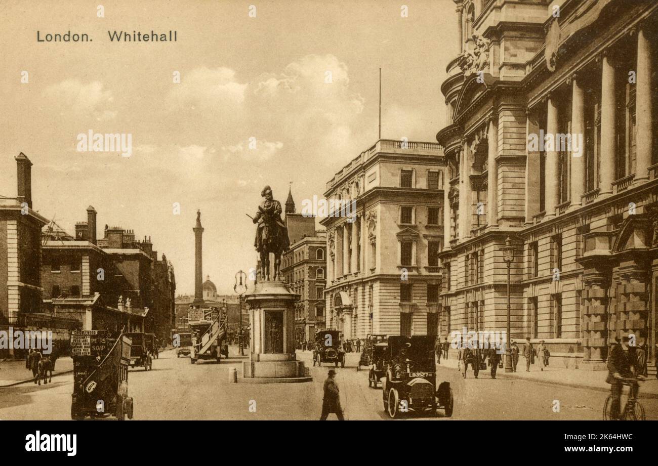 A view down Whitehall, London past the Equestrian statue of Prince ...