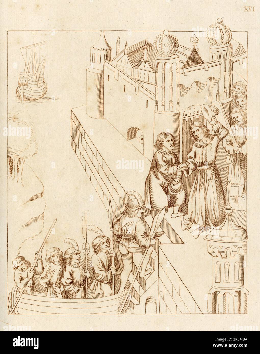 Richard Beauchamp, Earl of Warwick, is received at a quay by his cousin ...