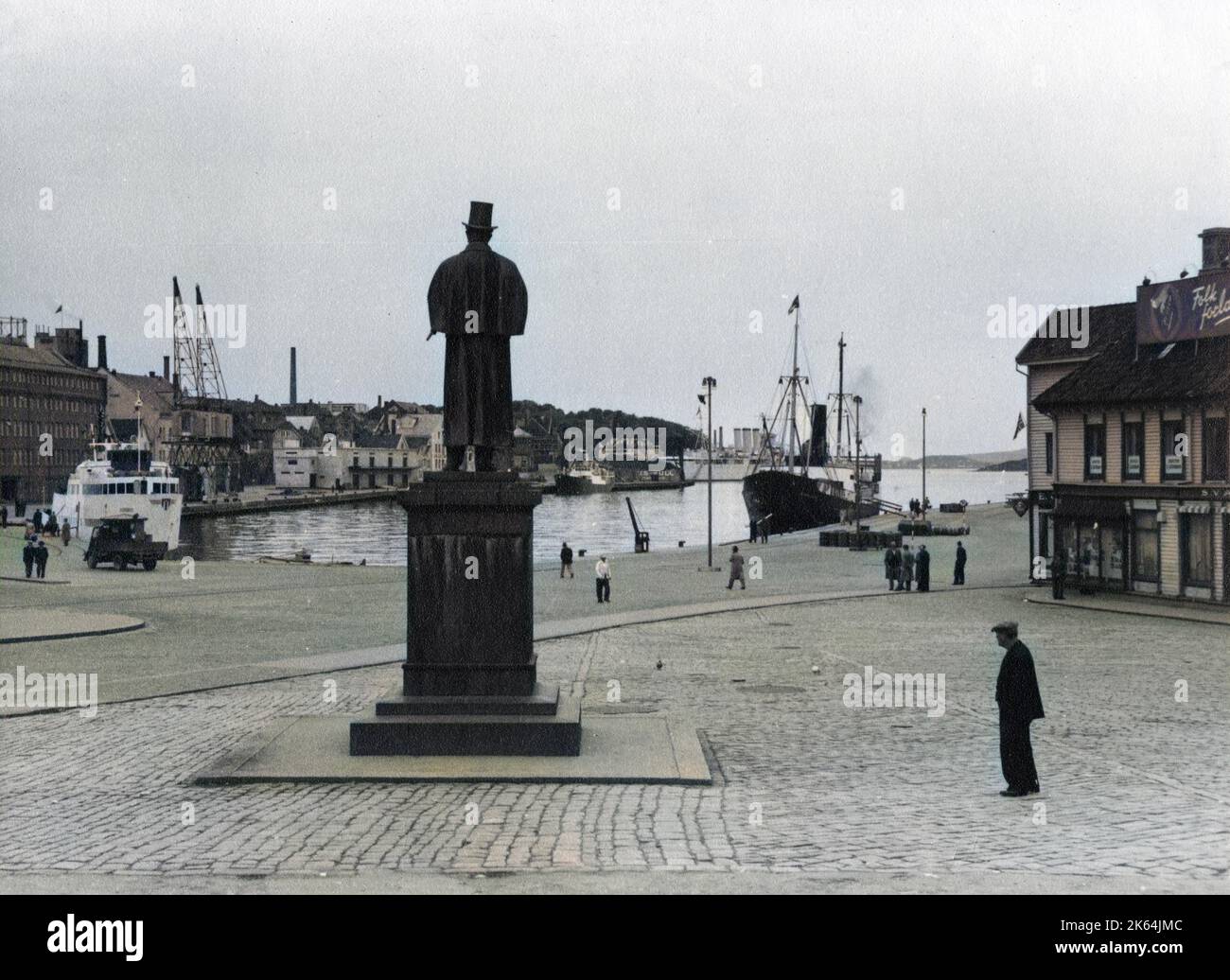 The Harbour in Stavanger, Norway with the rear view of the Statue of ...