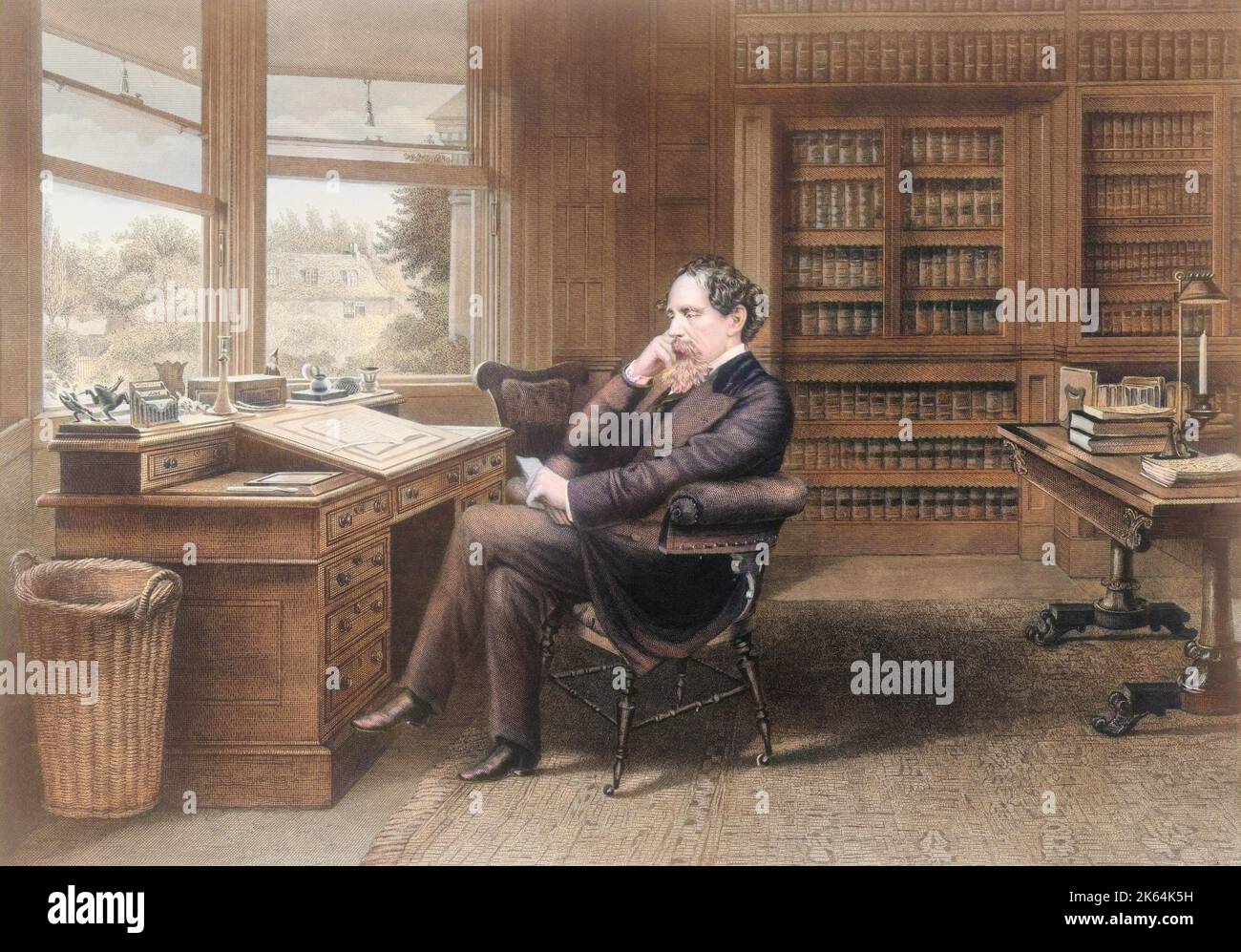 Charles Dickens in his study at Gadshill. Charles Dickens, full-length ...