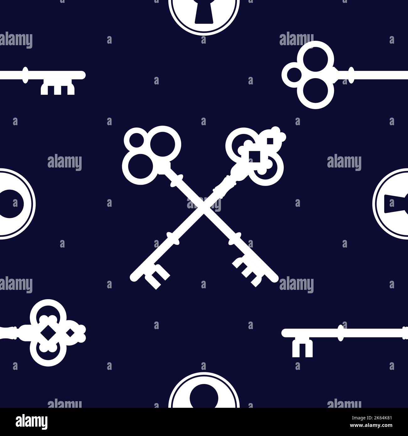 Ancient keys and keyhole pattern in white and blue Stock Vector Image ...