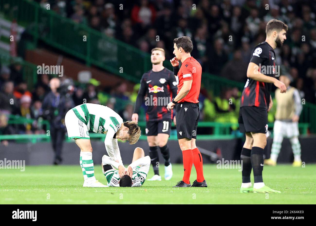 Celtic's Liel Abada lays on the floor during the UEFA Champions League ...