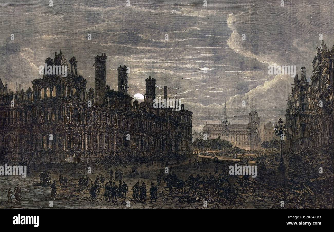 The ruined Hotel de Ville, Paris, massively destroyed in the fighting ...
