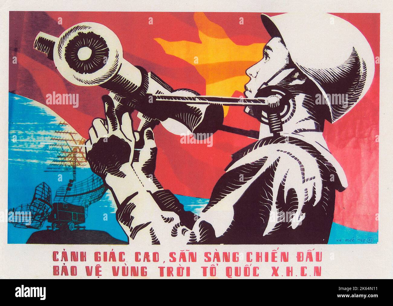 Vietnamese Patriotic Poster - Anti-Aircraft personnel using radar to ...
