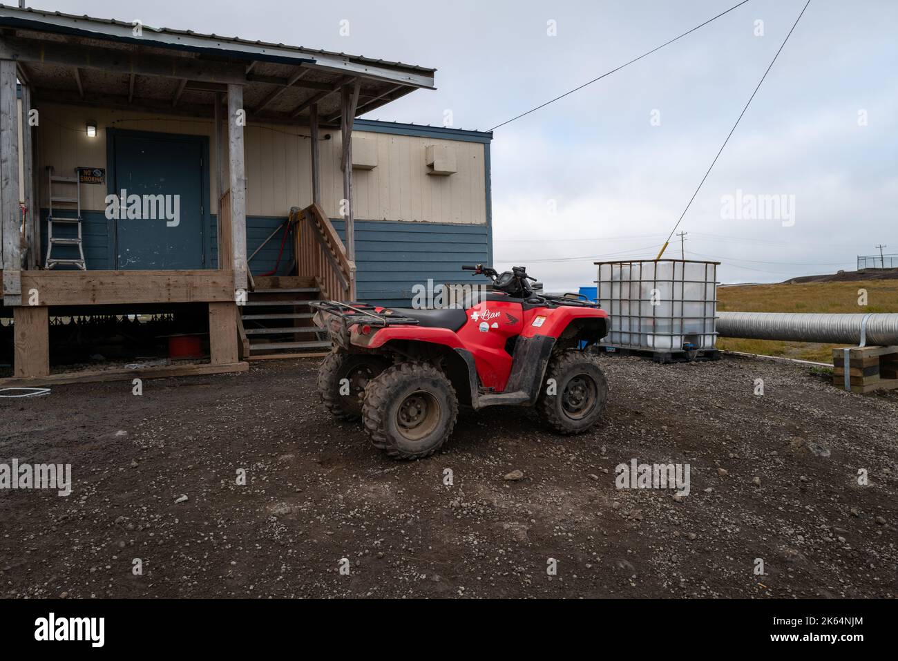 A view of a quad bike in a small indigenous town on St. Lawrence Island ...