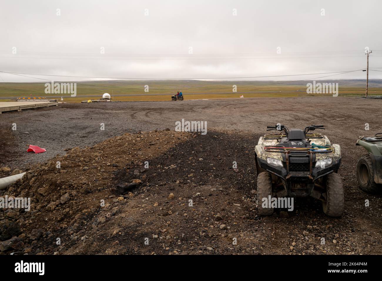 A view of a quad bike in a small indigenous town on St. Lawrence Island ...