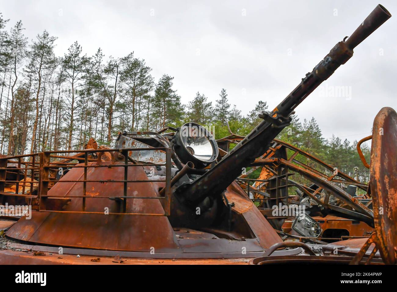 Destroyed Russian military equipment is seen placed in an area at the ...