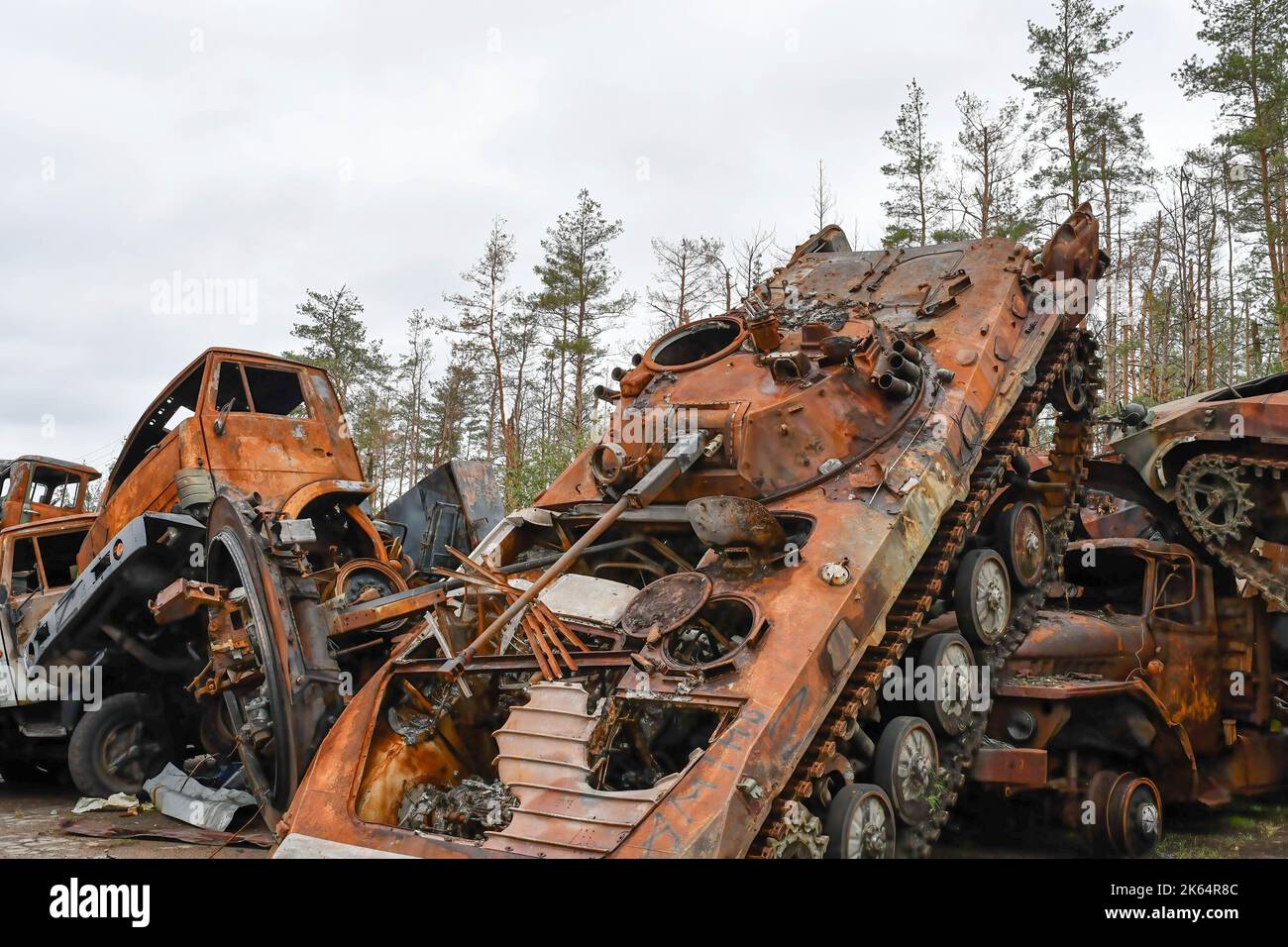Lyman, Donetsk, Ukraine. 11th Oct, 2022. Destroyed Russian military ...