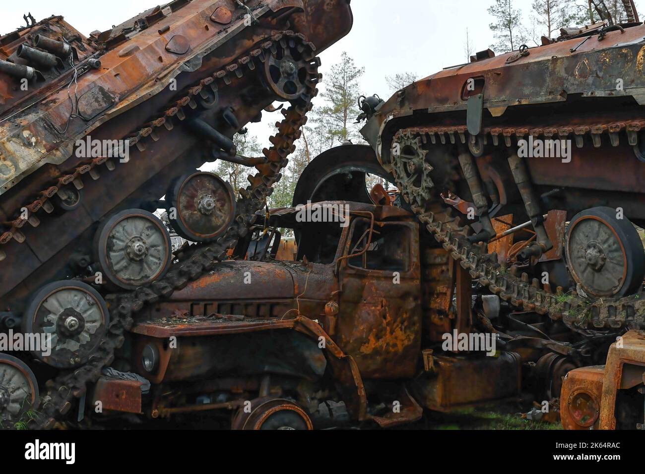 Lyman, Donetsk, Ukraine. 11th Oct, 2022. Destroyed Russian military ...