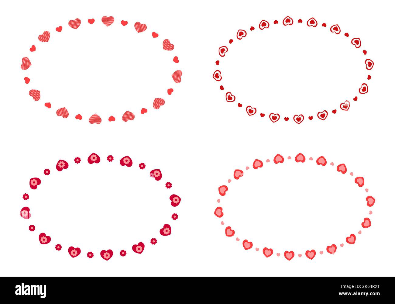 Set of oval shaped frames with hearts and flowers. Collection of ...