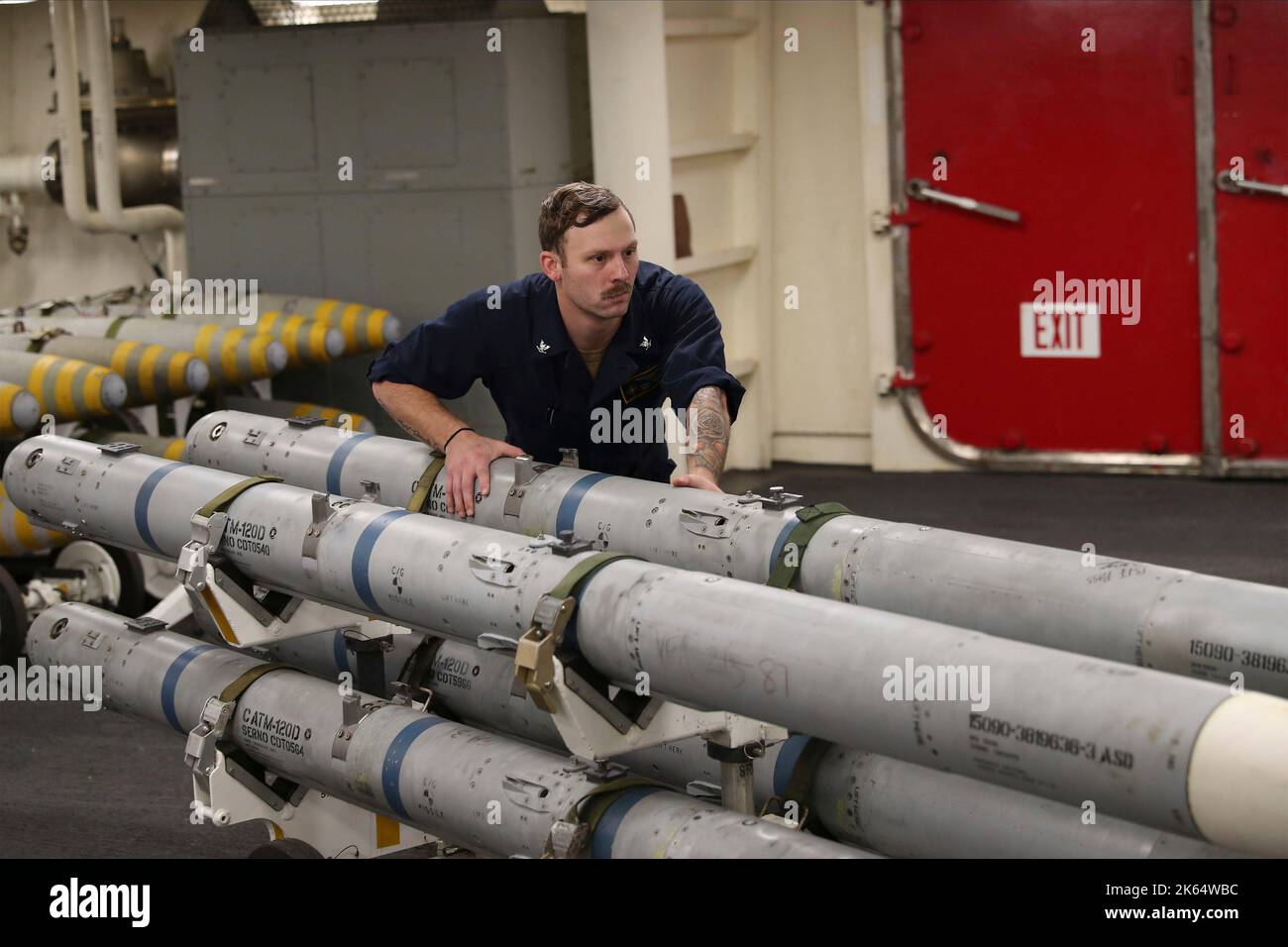 Atlantic Ocean, Spain. 11 October, 2022. A U.S. Navy sailor prepares ...