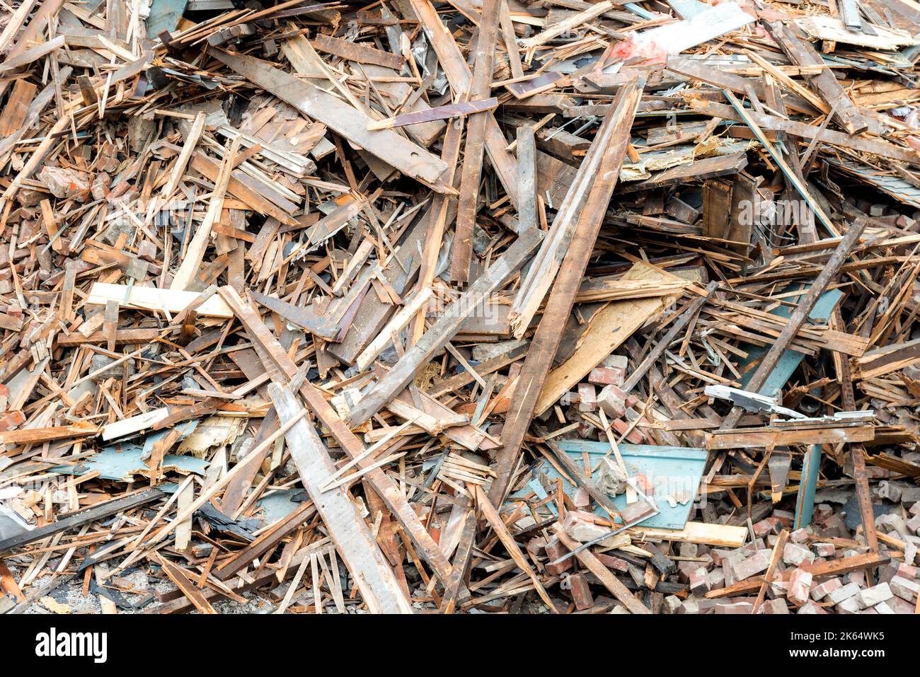 Closeup view of a large pile of rubble and debris from a demolished ...