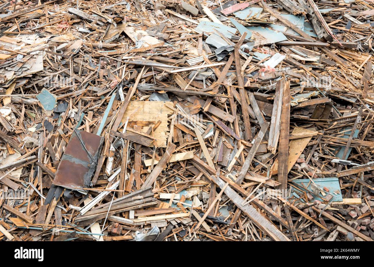 Closeup view of a large pile of rubble and debris from a demolished ...