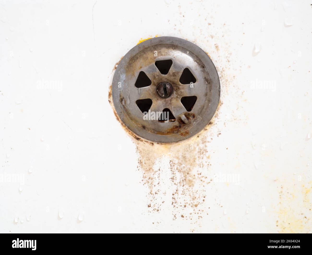 Rusty drain overflowing for the bathroom. Mold on bathroom faucet. Old ...