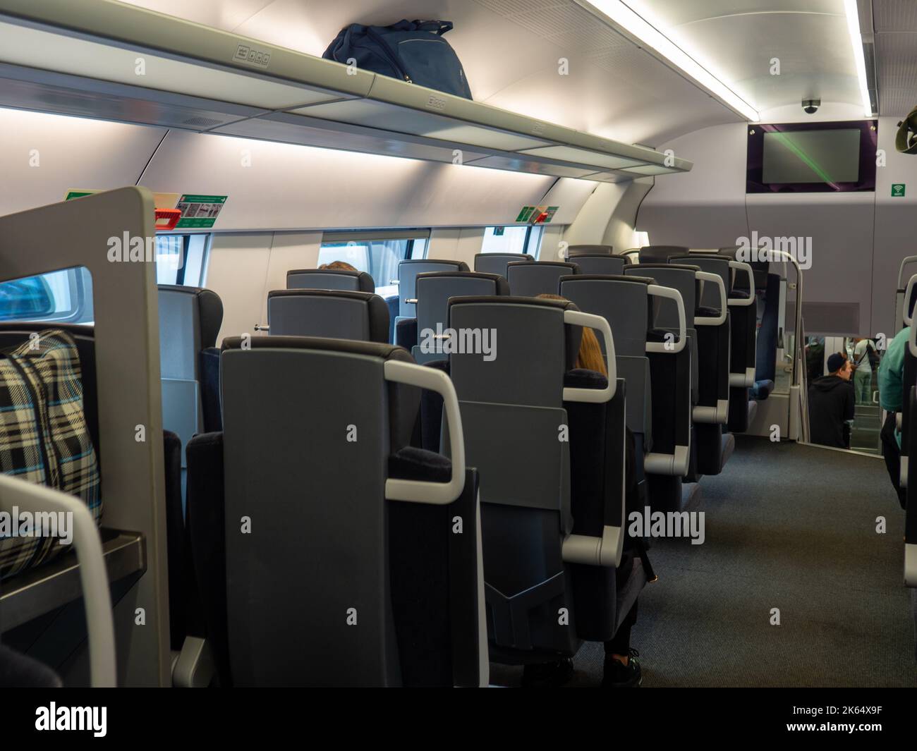The interior of a modern train.Passenger train at the station ...