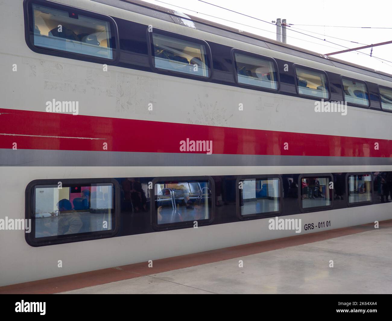 At the pier near the departing train. Georgian railways. Passenger ...