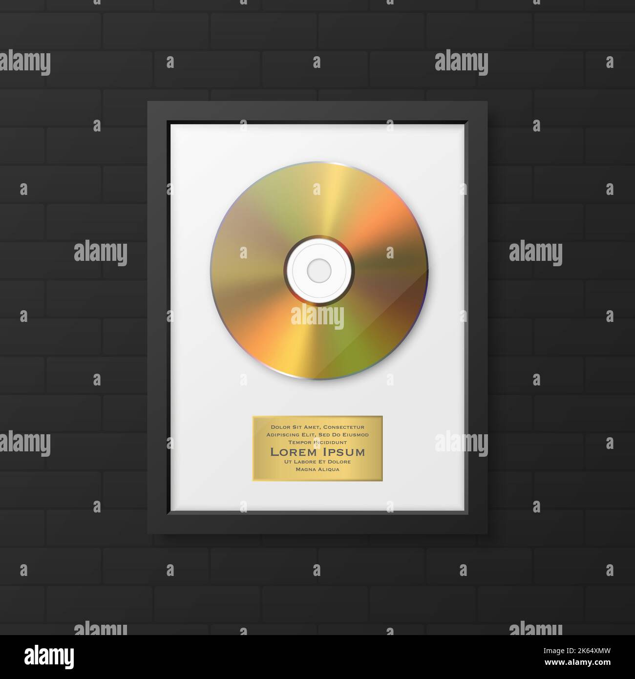 Realistic Vector 3d Yellow Golden CD, Label with Black CD Cover Frame ...