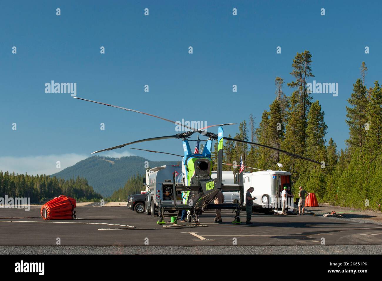 Crescent Lake State Airport, Oregon, USA. 11 October 2022. A Kaman "K-MAX" heavy-lift helicopter ...