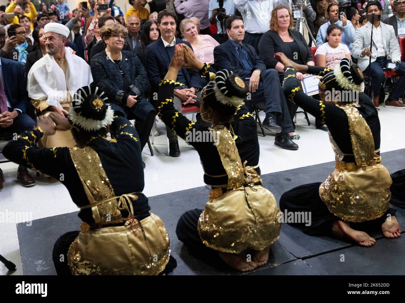 Prime Minister Justin Trudeau watches a presentation from traditional ...