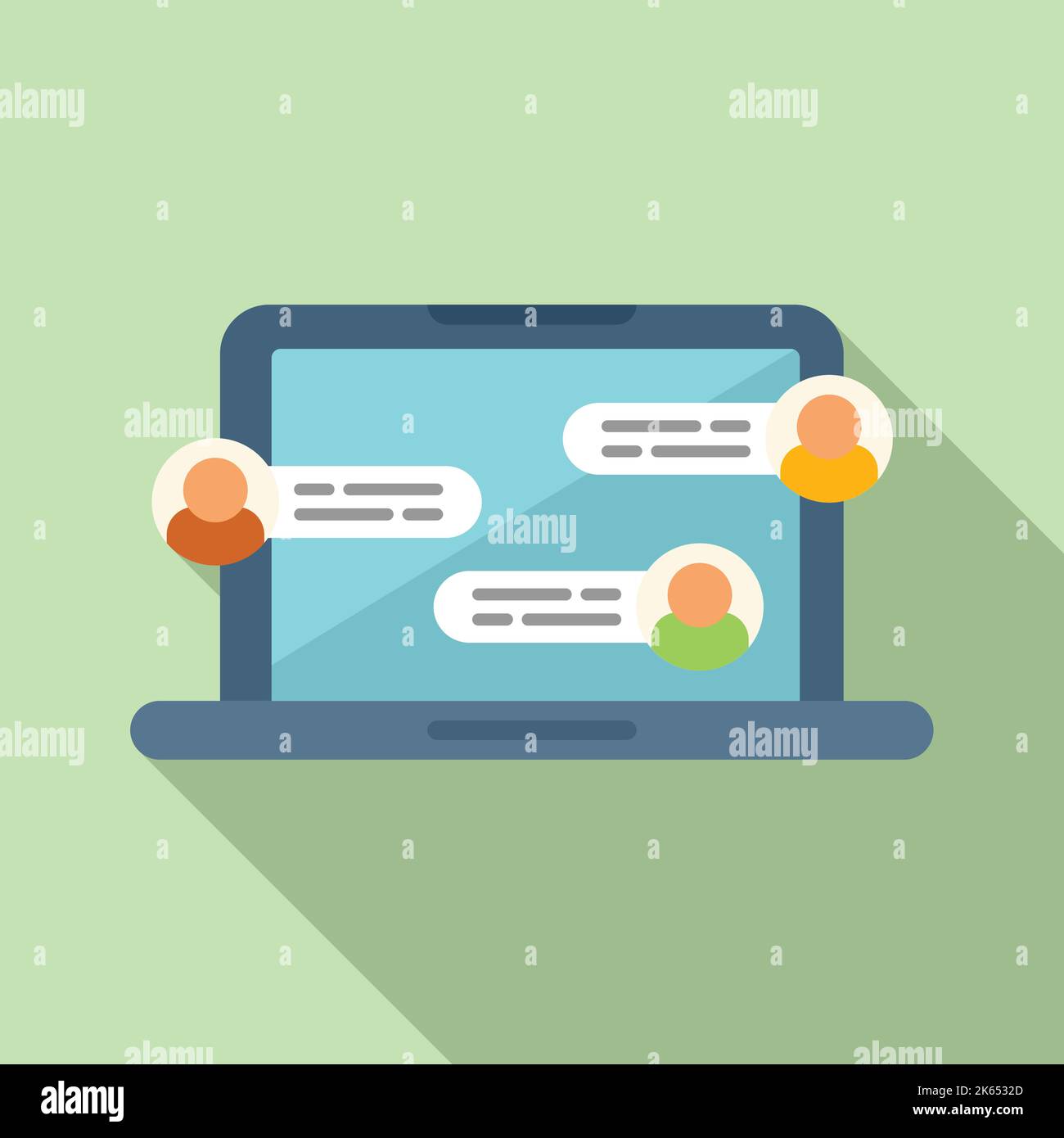 Laptop online forum icon flat vector. Business chat. Social meeting ...