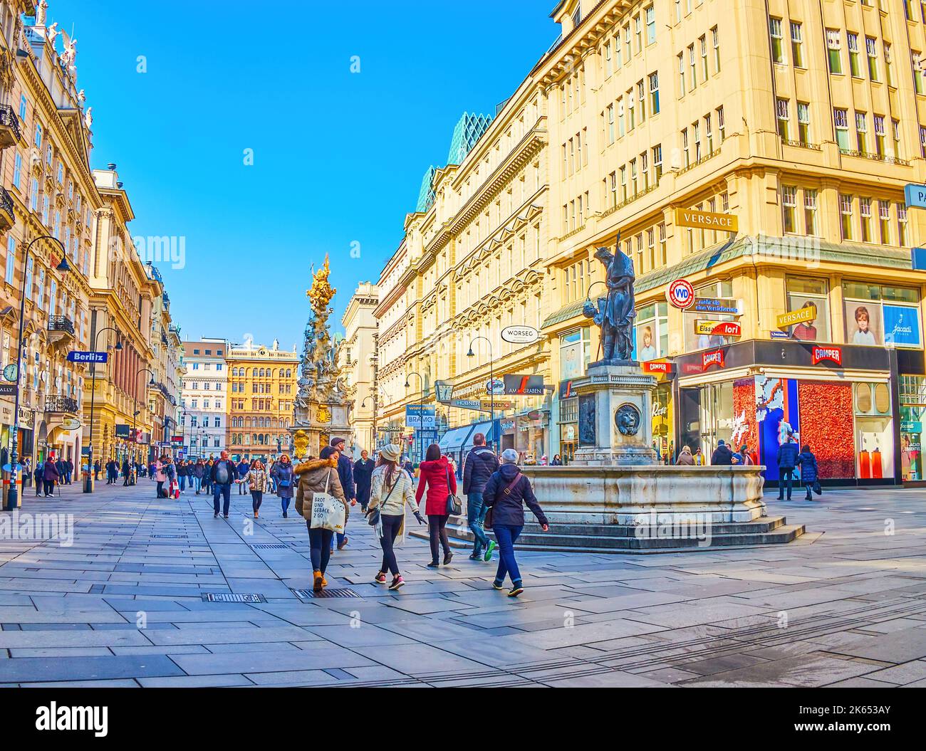 VIENNA, AUSTRIA - FEBRUARY 17, 2019: Walk on Graben, the central ...