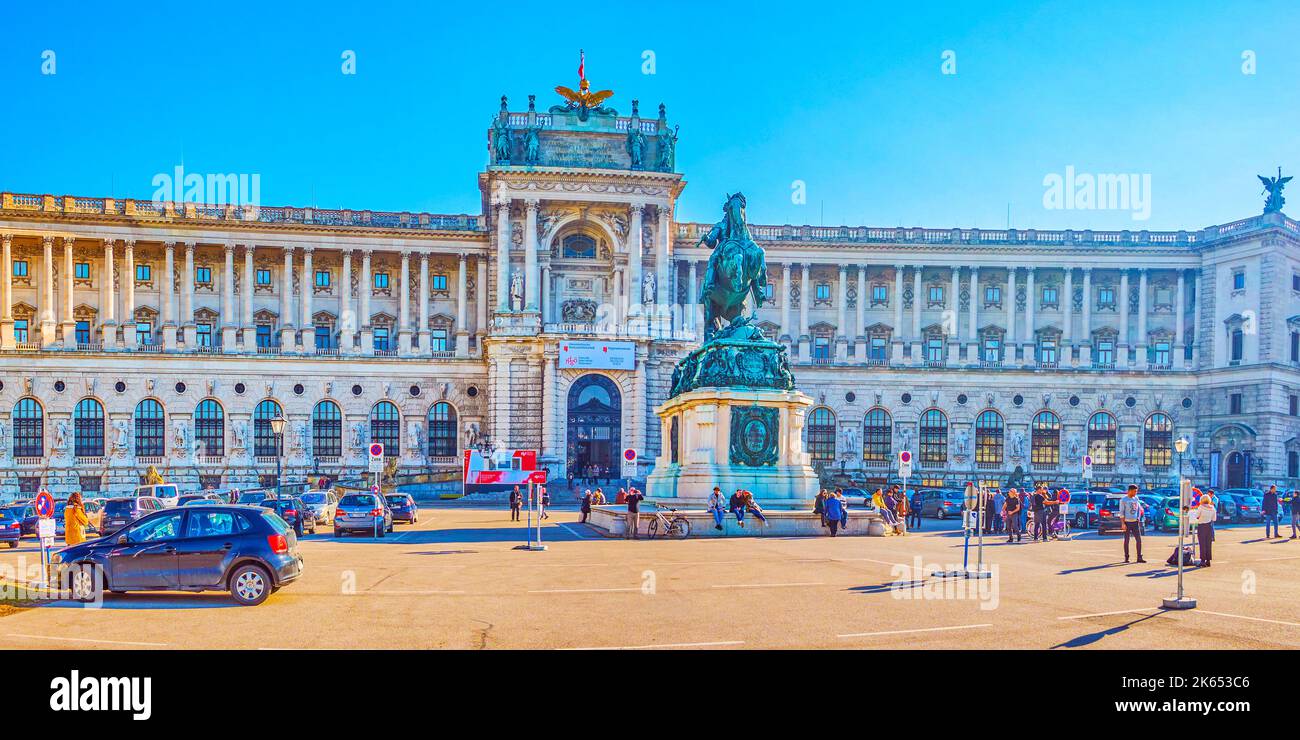 VIENNA, AUSTRIA - FEBRUARY 17, 2019: Panorama of Hofburg's Neue Burg ...