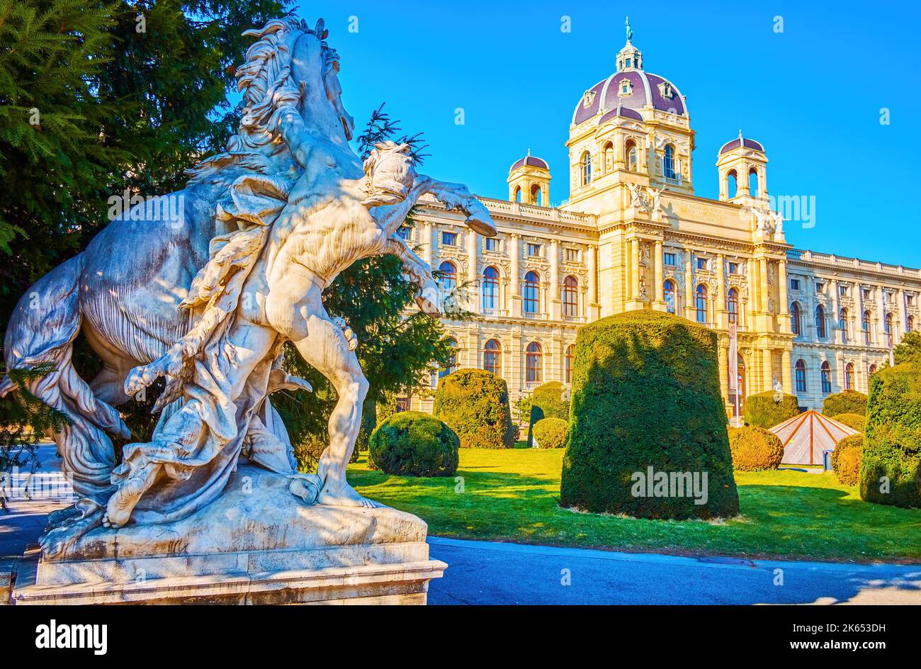 Marble sculptures in ornamental garden on Maria-Theresien-Platz in ...