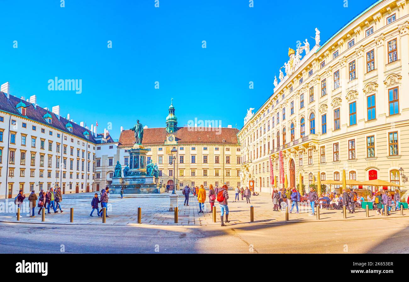VIENNA, AUSTRIA - FEBRUARY 17, 2019: Panorama of Inner Burgplatz square ...