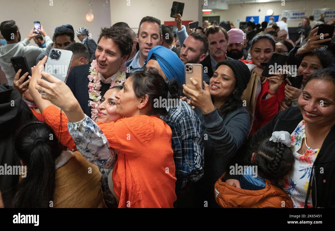 Prime Minister Justin Trudeau makes his way through the crowd during ...