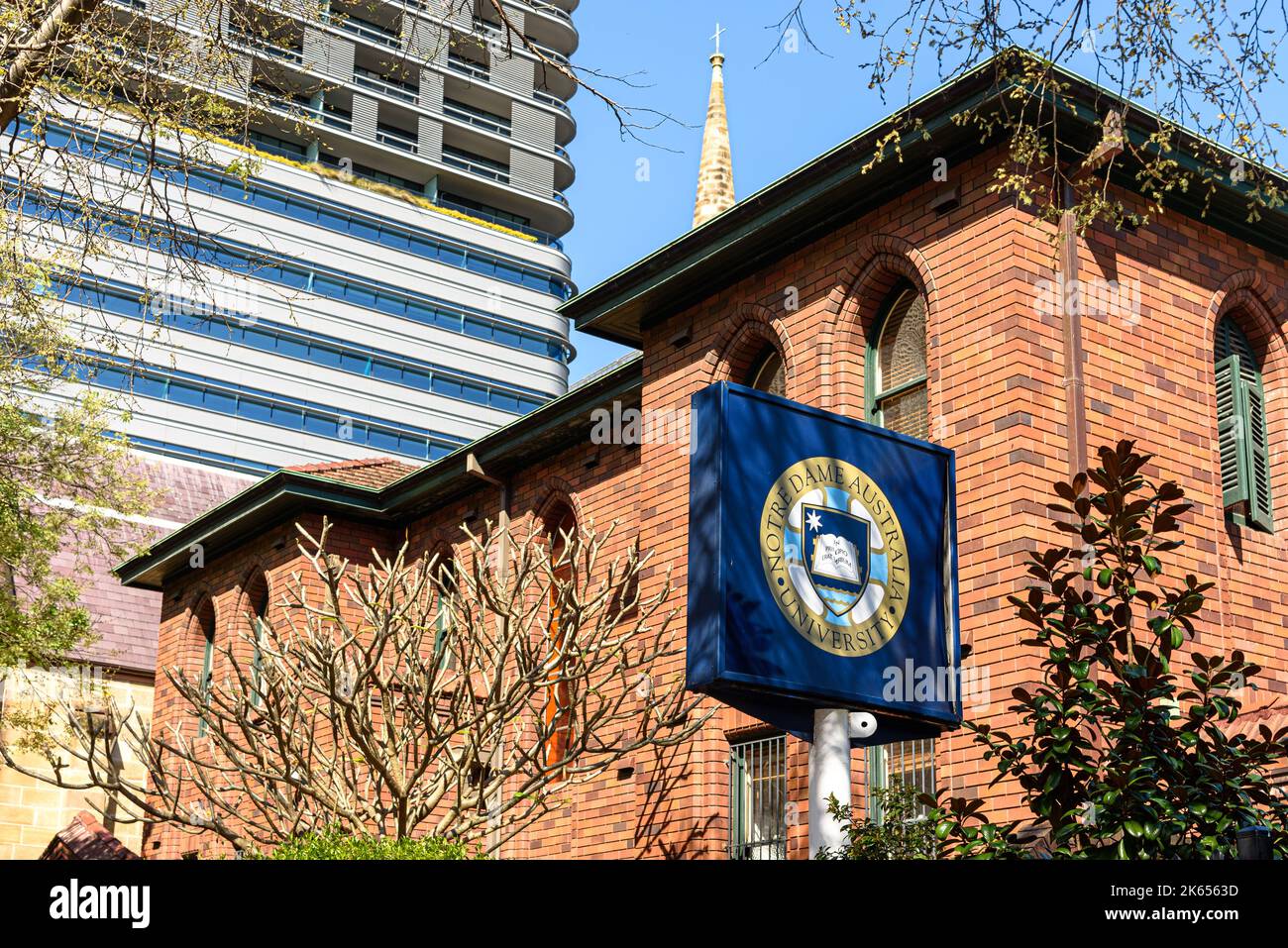 A sign with the logo of the University of Notre Dame Australia at its ...