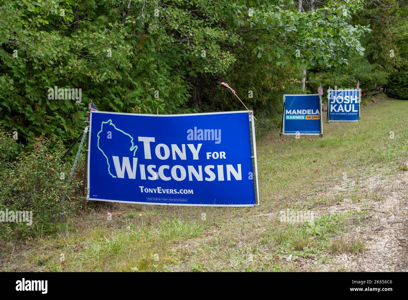 Sevastopol, Wisconsin. Democratic political signs put up for the mid ...