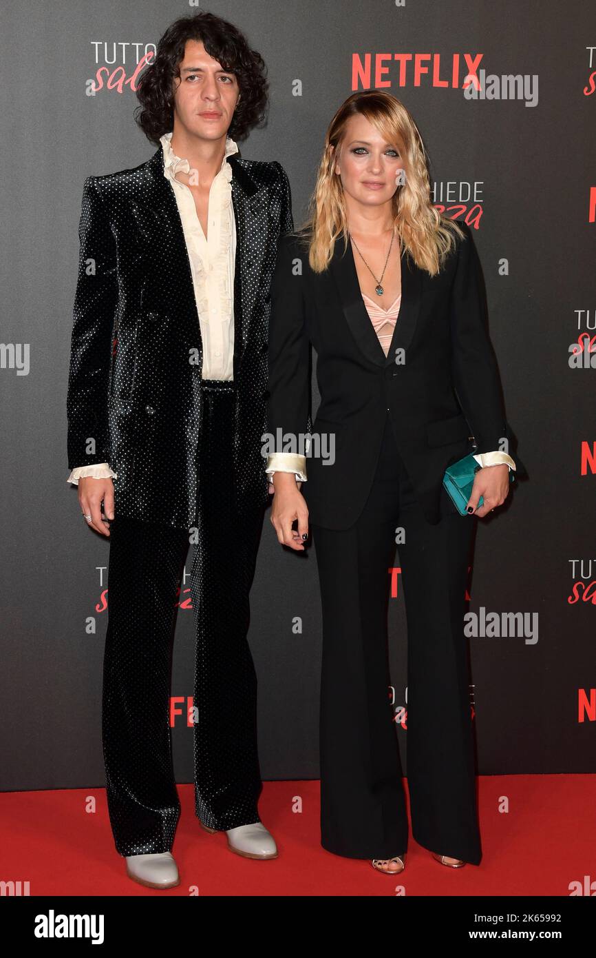 Francesco Motta (l) and Carolina Crescentini (r) attend the red carpet of Netflix series "Tutto ...