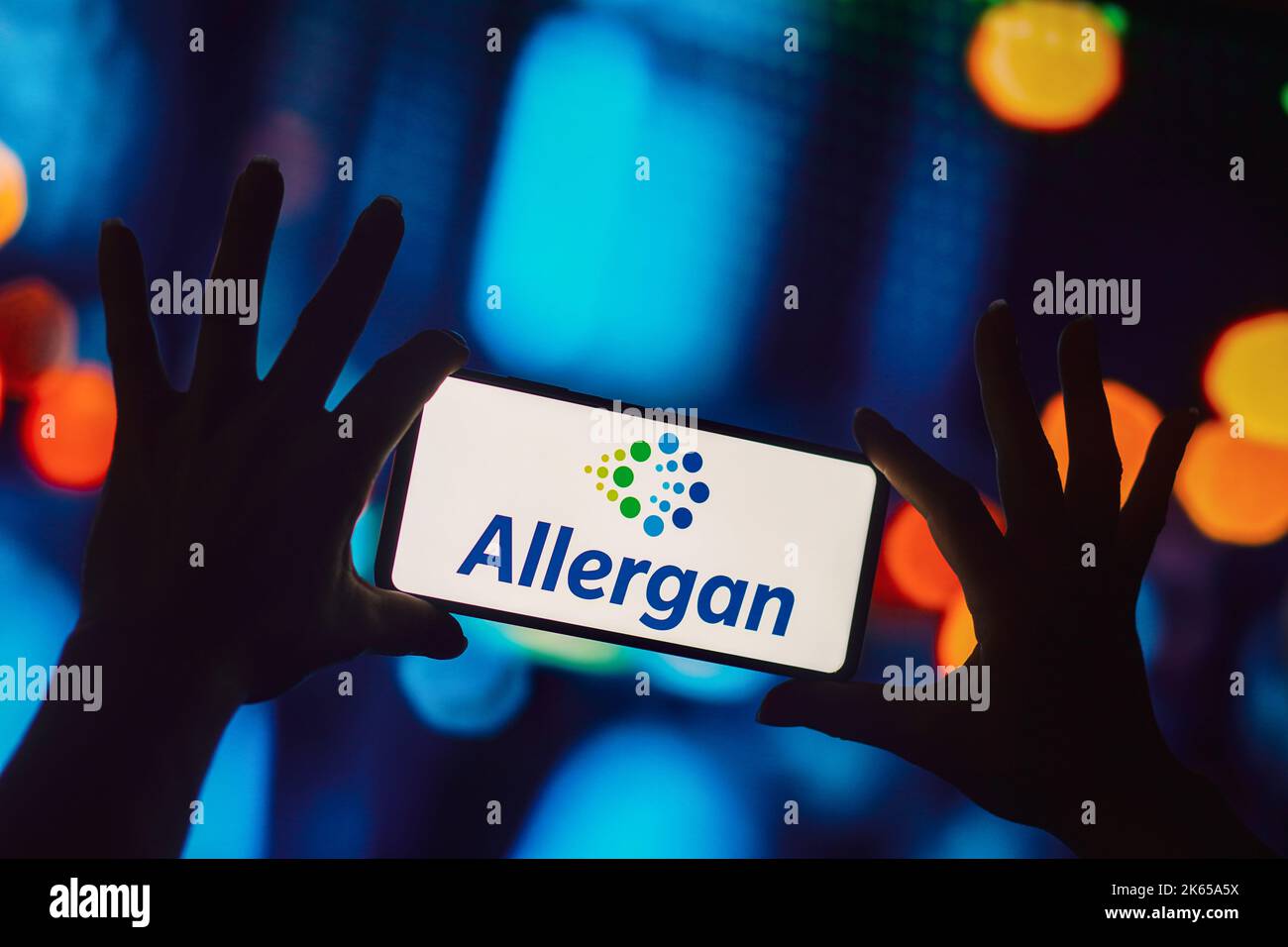 In this photo illustration, the Allergan logo is displayed on a ...