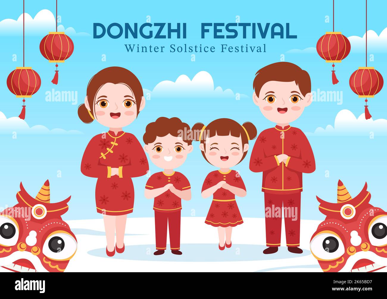 Dongzhi or Winter Solstice Festival Template Hand Drawn Cartoon Flat Illustration with Family ...