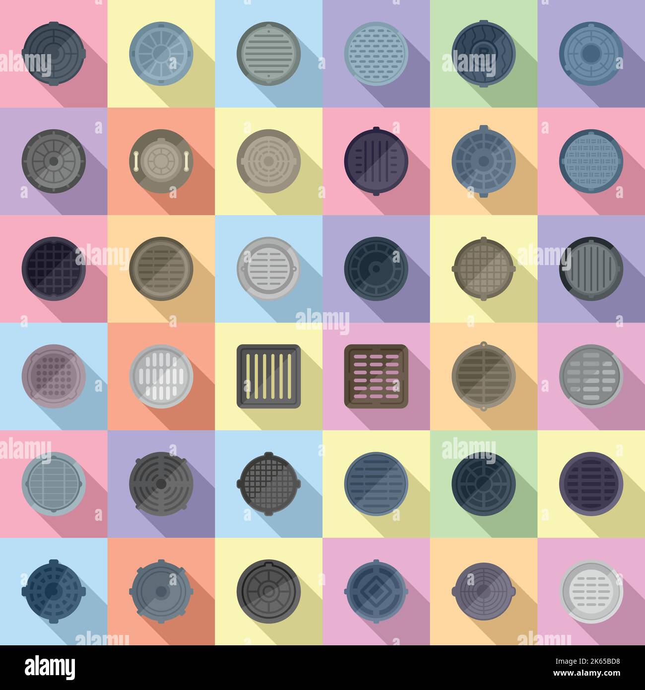 Manhole icons set flat vector. Canalization cap. Asphalt cover Stock Vector Image & Art - Alamy