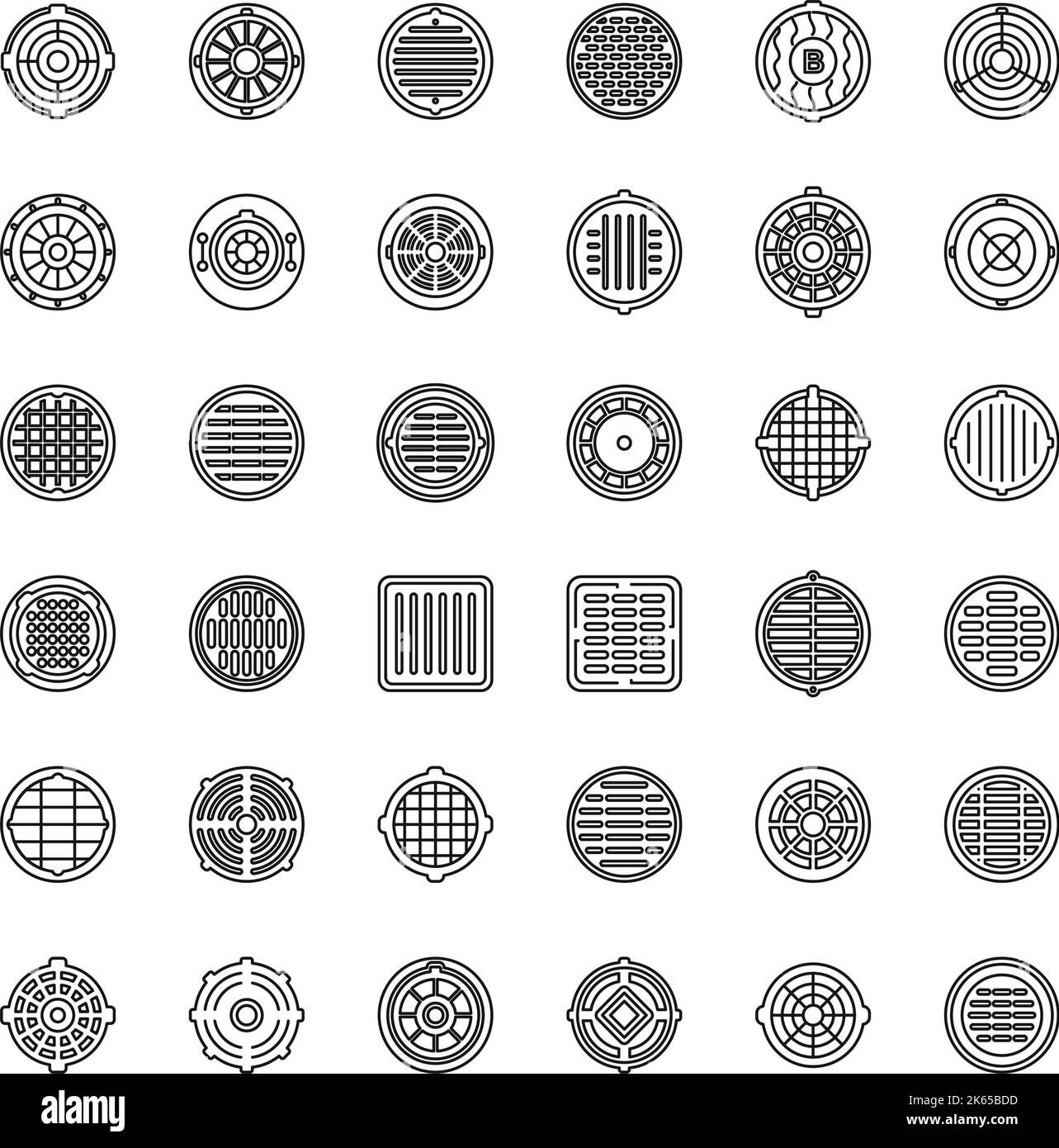 Manhole icons set outline vector. Canalization cap. Asphalt cover Stock ...