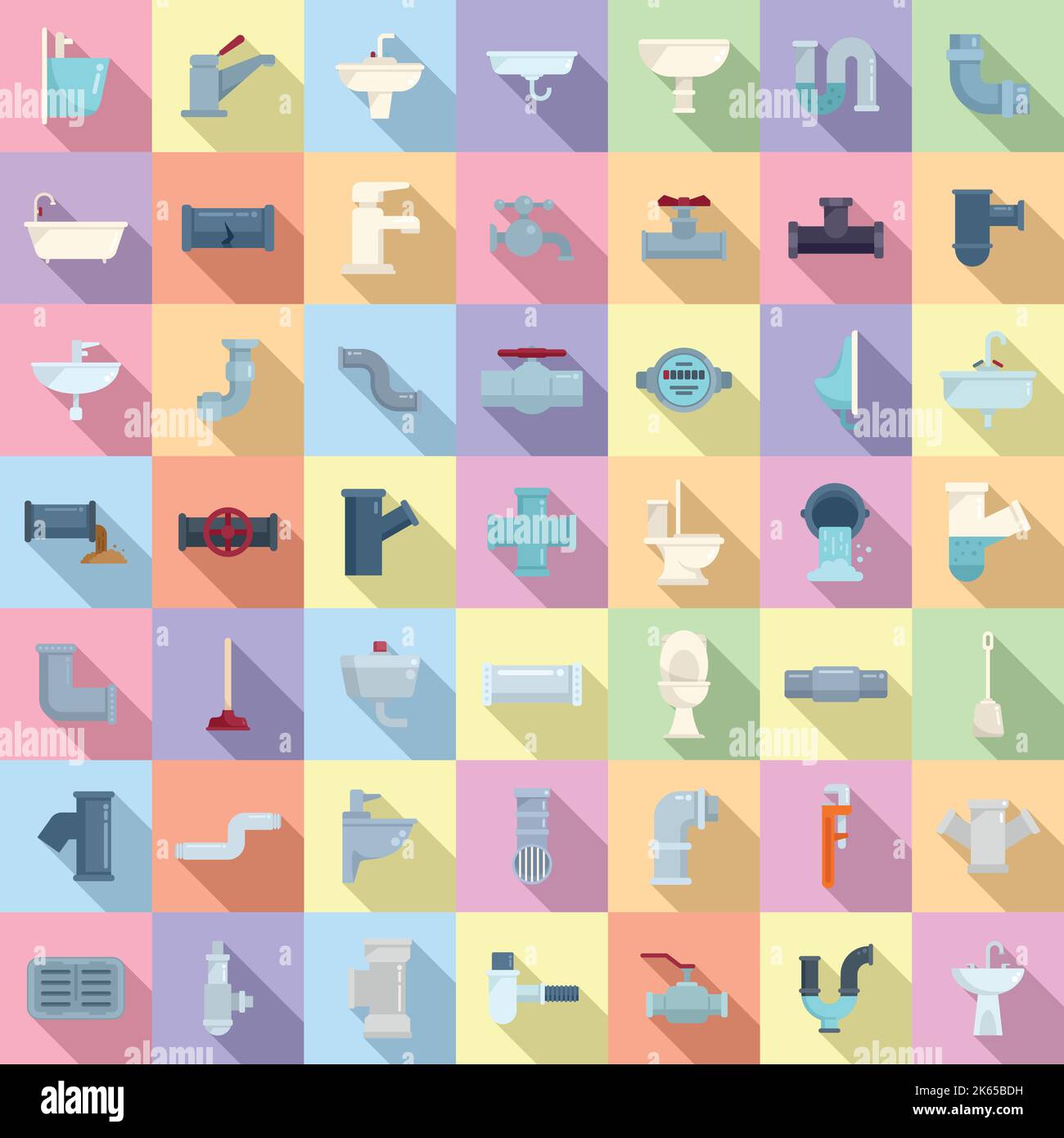 Sewerage icons set flat vector. Water leak. Plumber repair Stock Vector ...