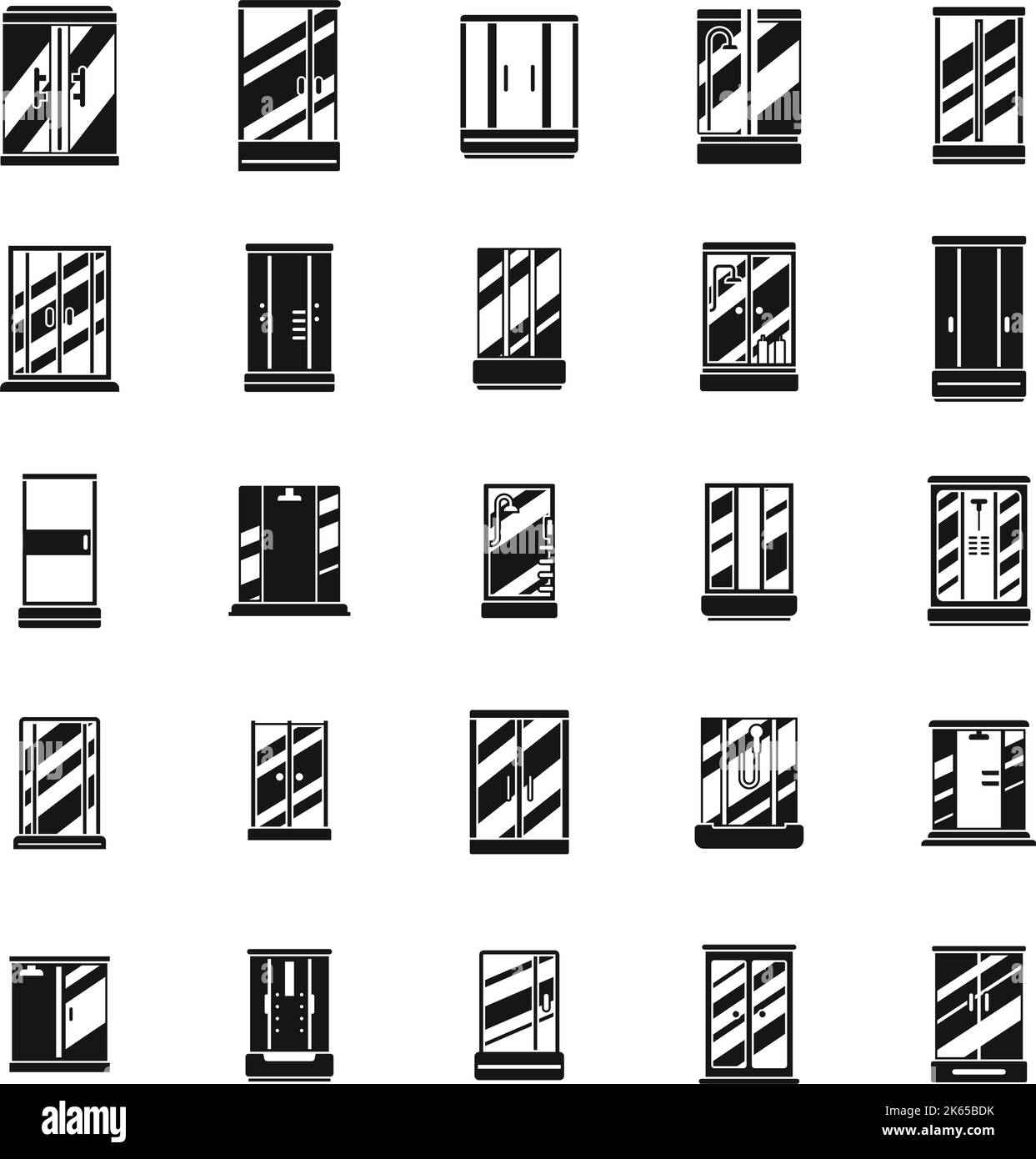 Shower stall icons set simple vector. Ceramic bathroom. Compact corner ...