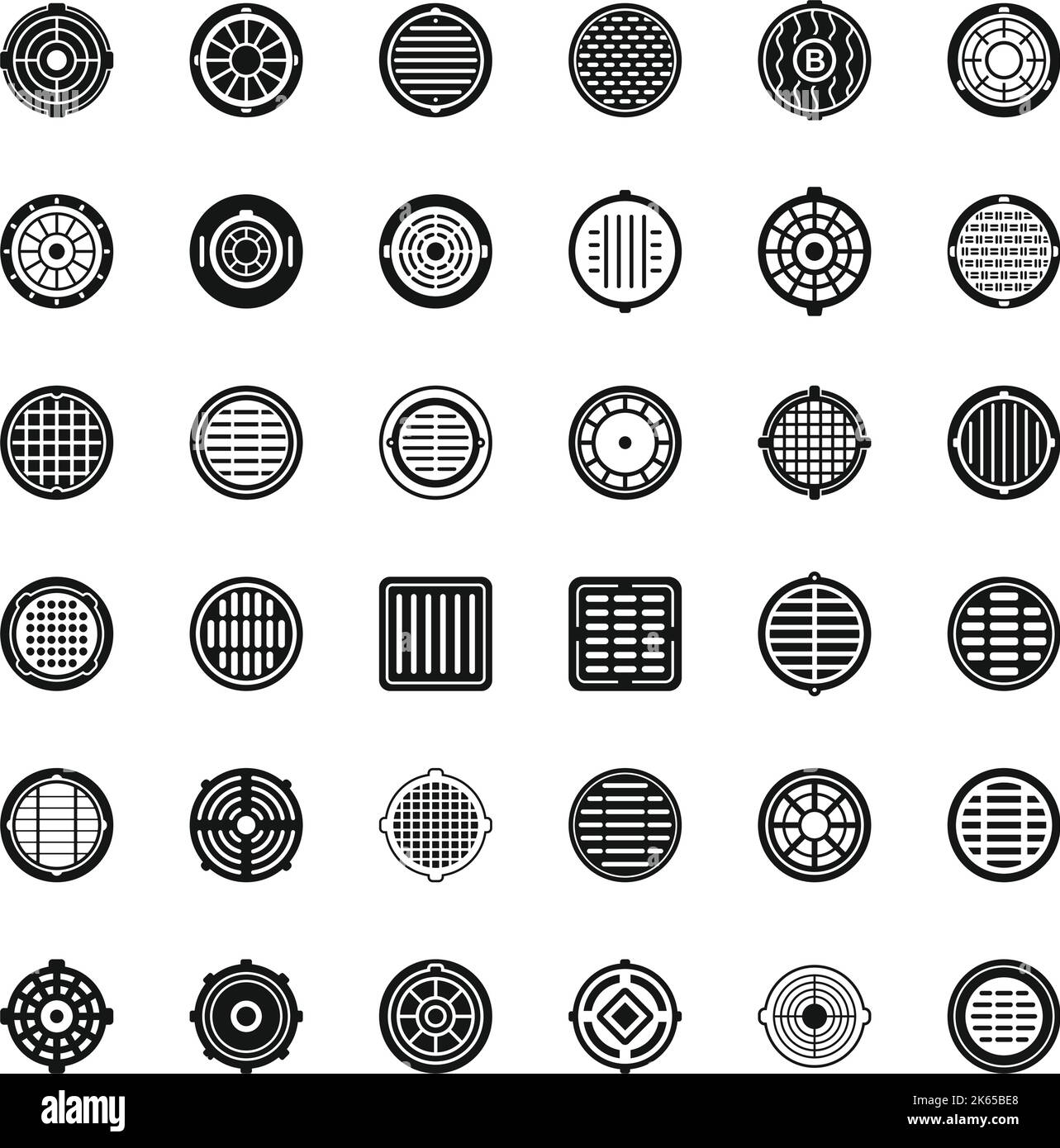 Manhole icons set simple vector. Canalization cap. Asphalt cover Stock ...