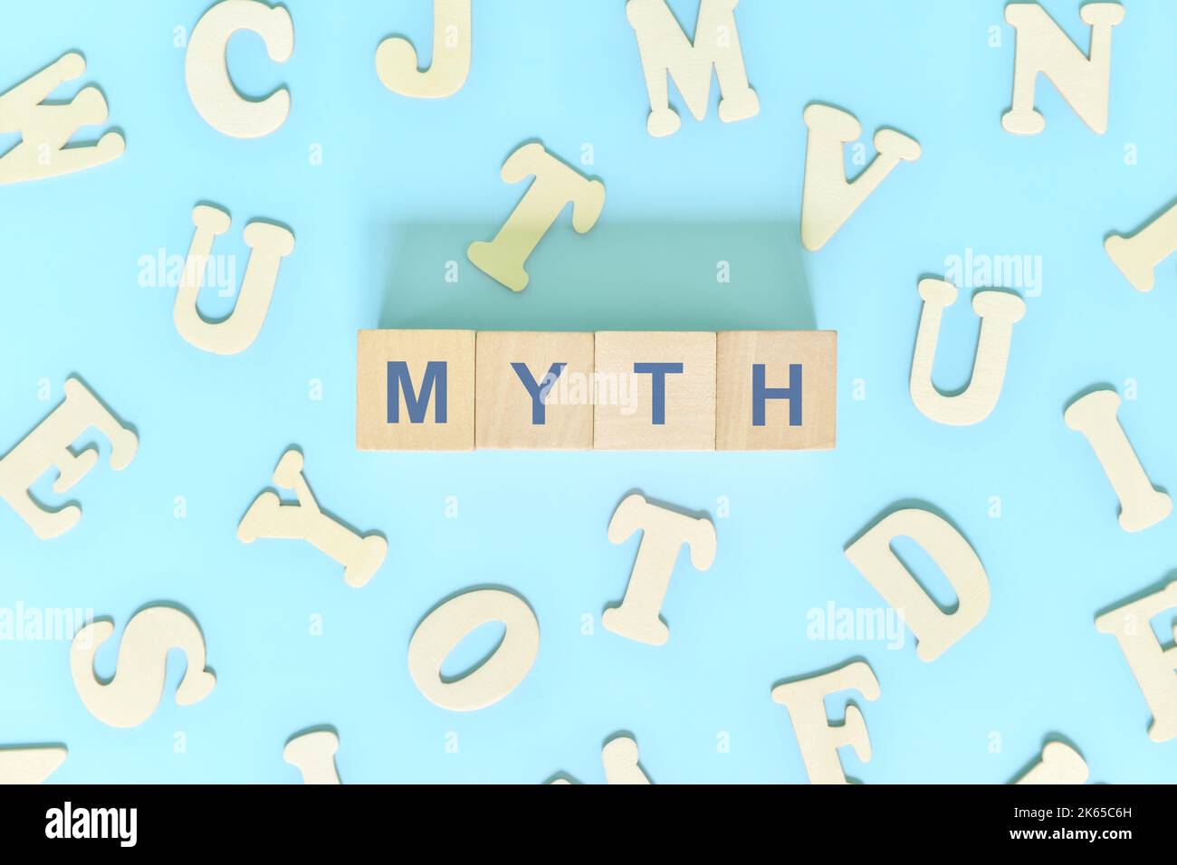 Myth narrative form in english literature concept. Wooden blocks ...