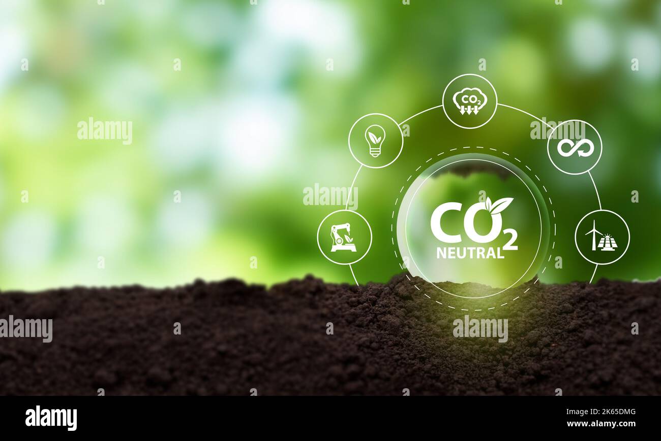 Carbon neutral sustainable development concept. Green industry. Net zero greenhouse gas ...
