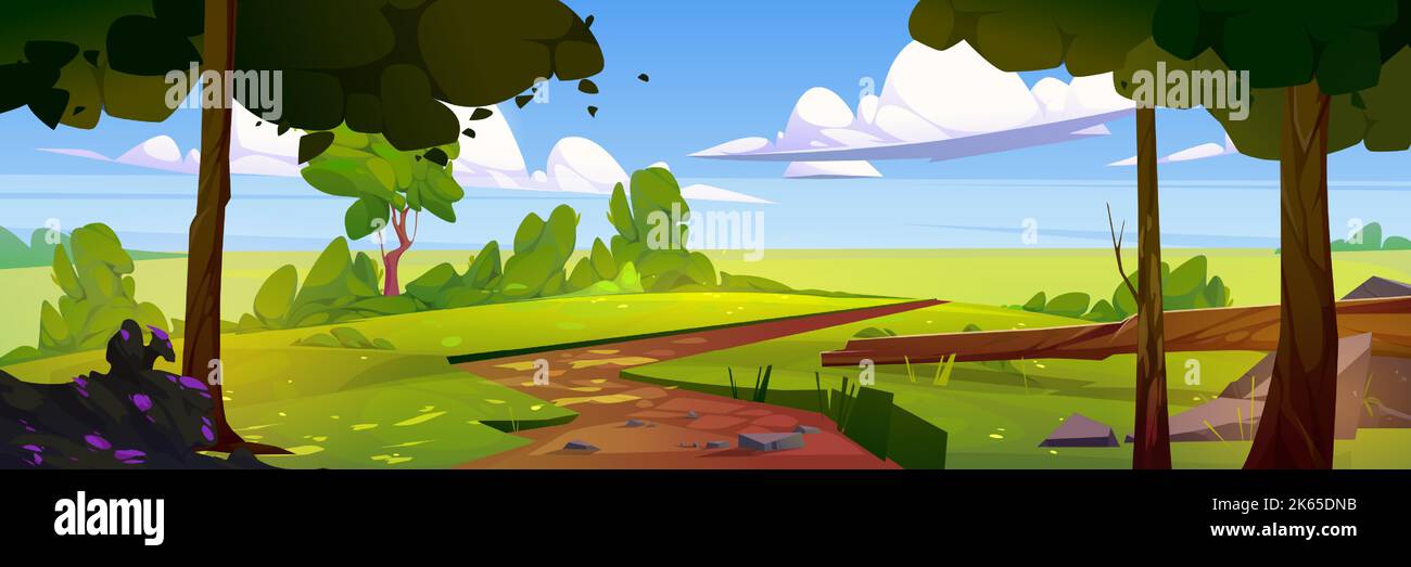 Countryside landscape with agriculture fields, green grass, trees and ...