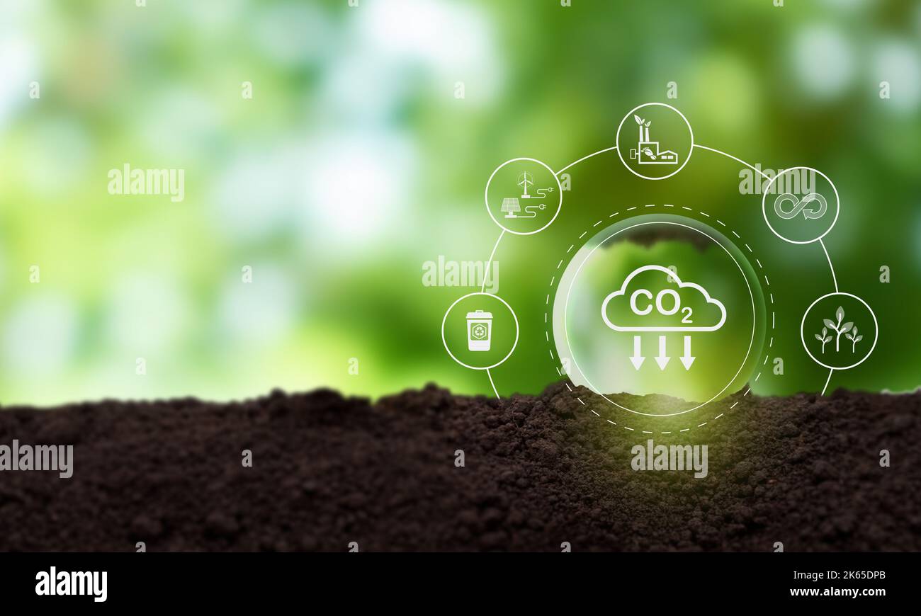 Reduction of carbon emissions, carbon neutral concept. Net zero greenhouse gas emissions target ...