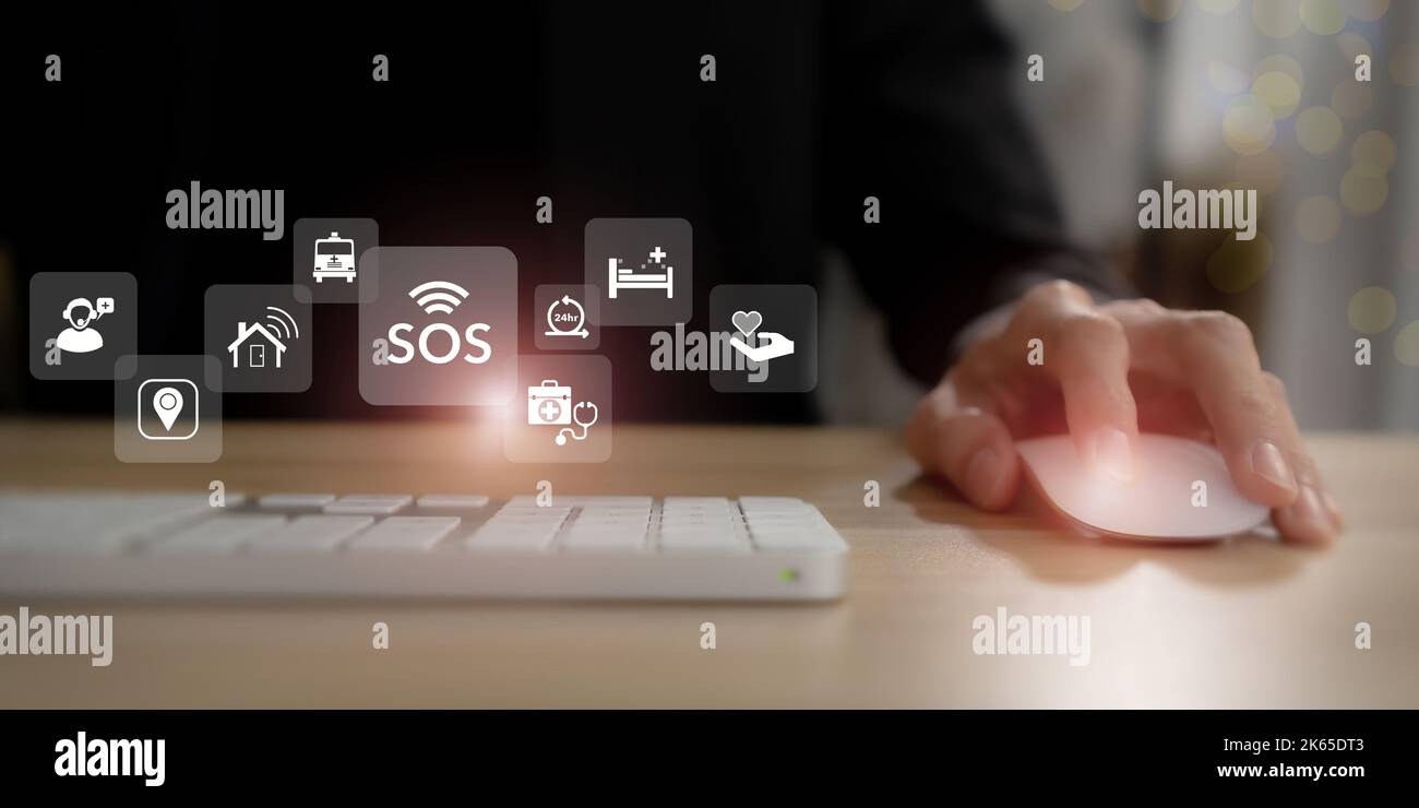 SOS, Health care emergency application. Technology and network concept ...