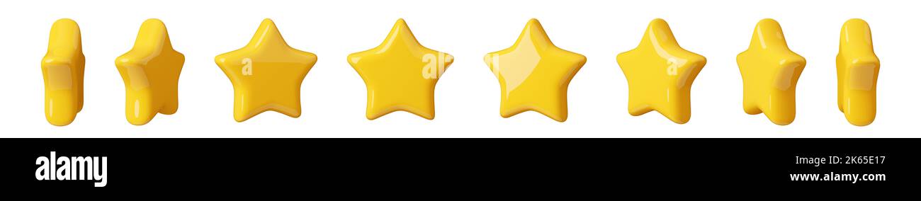 3d render star animation, turn around sequence frame. Gold glossy star ...